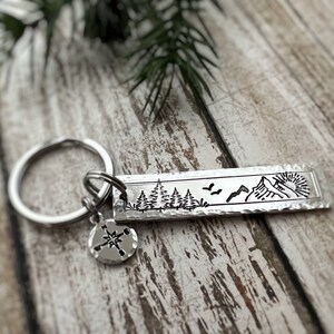 Mountain Sunrise Keychain - Nature Adventure Compass Charm Key Ring ...
