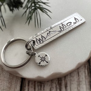 Forest Bear Adventure Keychain - Mountain Woodland Compass Charm Key ...