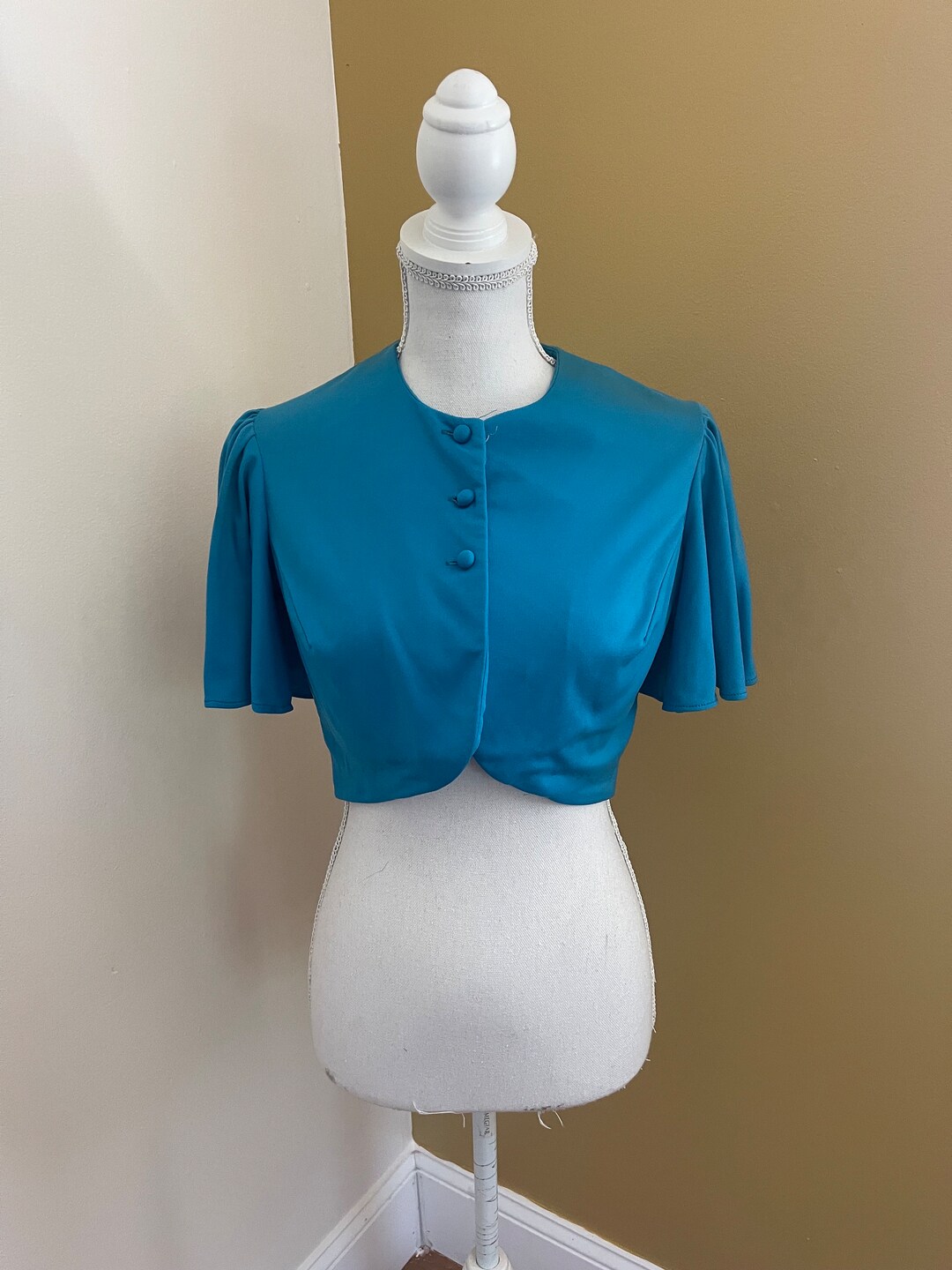 Vintage 70’s Aqua Bolero/capelet/cropped Blouse With Ruffle Sleeves ...