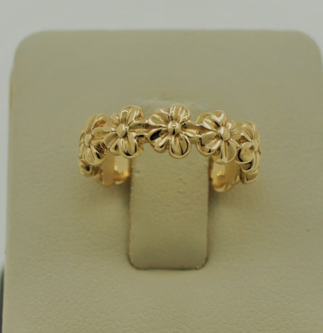 Beautiful Handmade 14K Solid Yellow Gold Flower Wedding Ring. Stacking ...