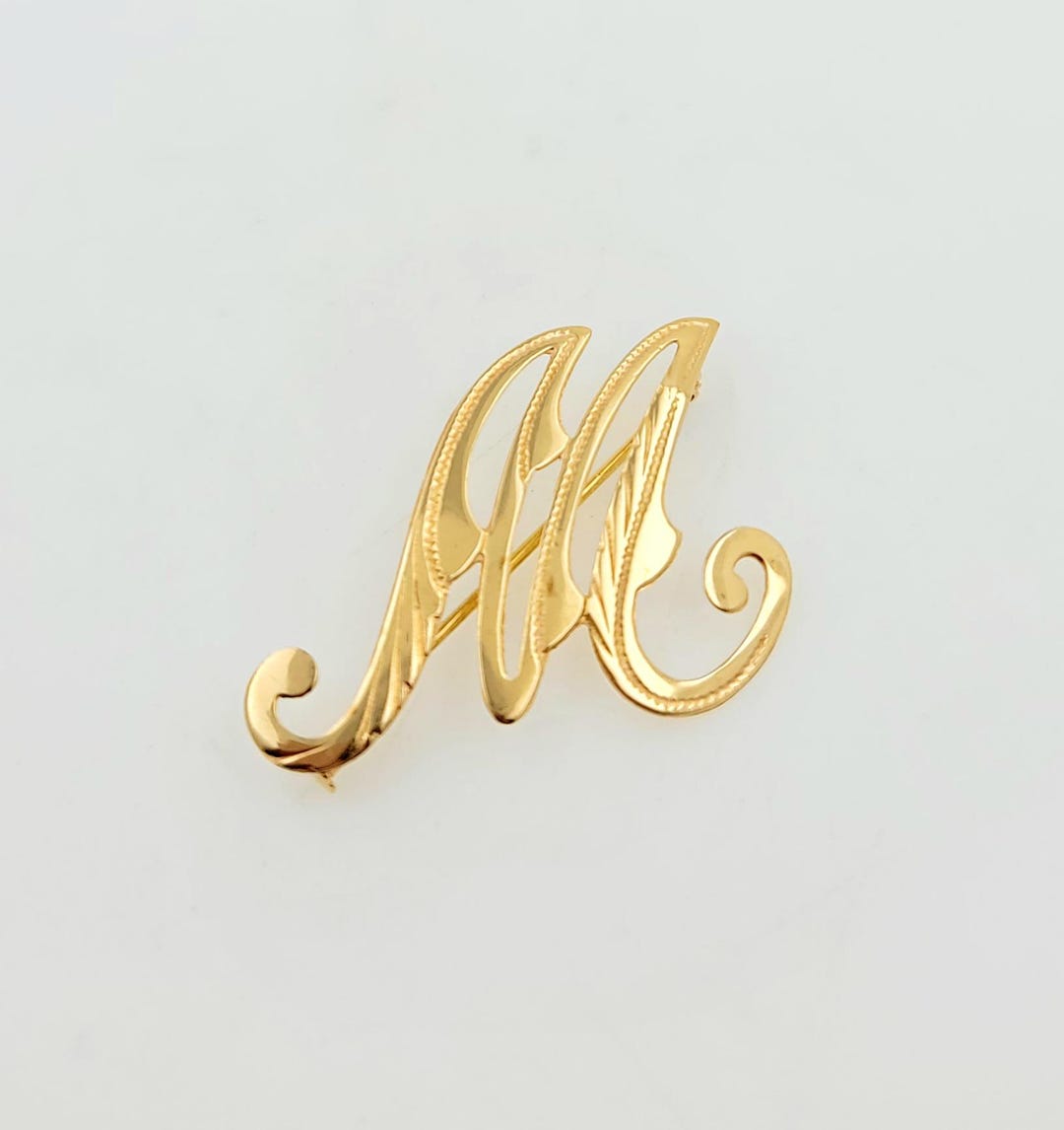 Vintage 1970s 18K Solid Yellow Gold Hand Made Letter Initial M Pin ...