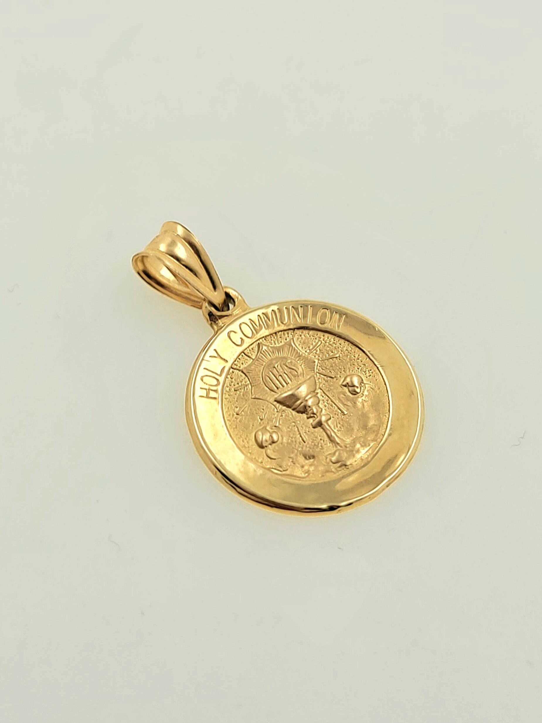 First Communion Holy Communion 14K Yellow Gold Medallion Pendant/charm ...