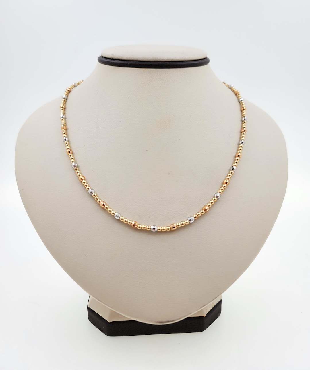 Beautiful Tri Color 14k Gold Diamond Cut Beaded Chain Choker Necklace ...