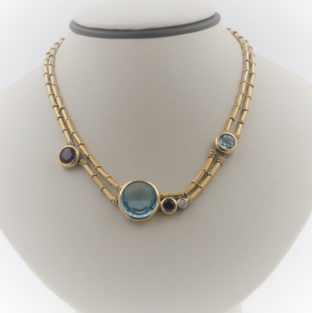 Handmade Vintage 18K Yellow Gold Designer Manfredi Necklace With Round ...