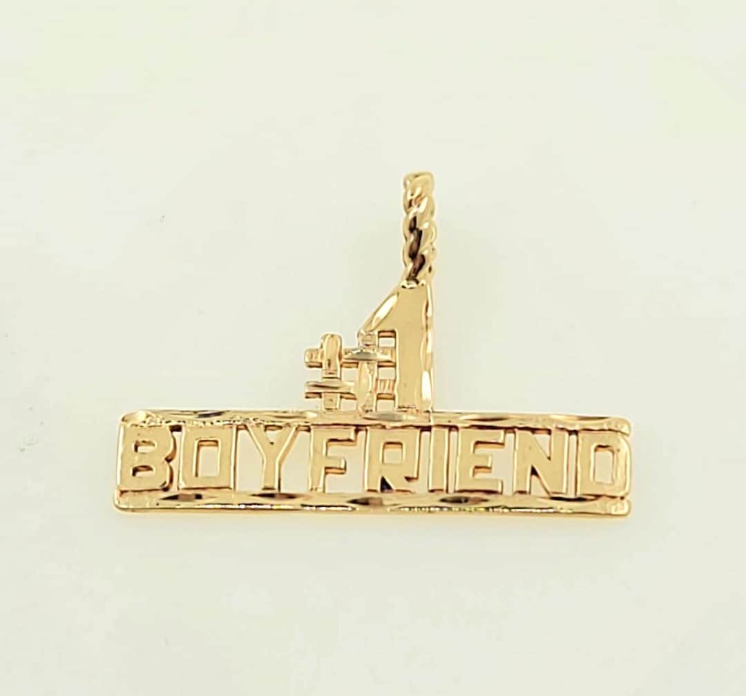 Vintage 1980s Handmade Solid 14K Yellow Gold #1 Boyfriend" Pendant ...