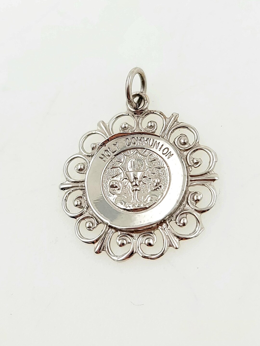 First Communion Holy Communion 14K White Gold Medallion Pendant - Etsy