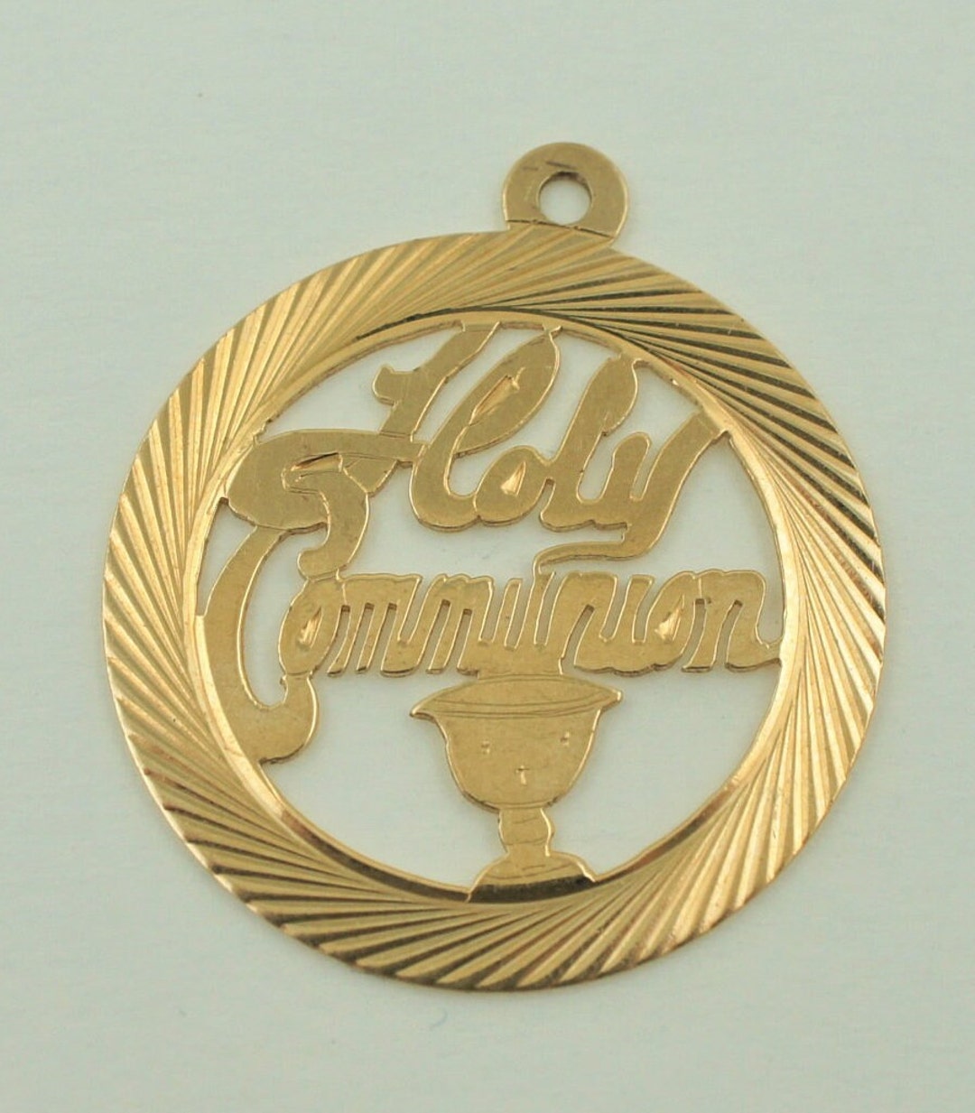 14K Solid Gold Holy Communion Pendant Charm - Etsy