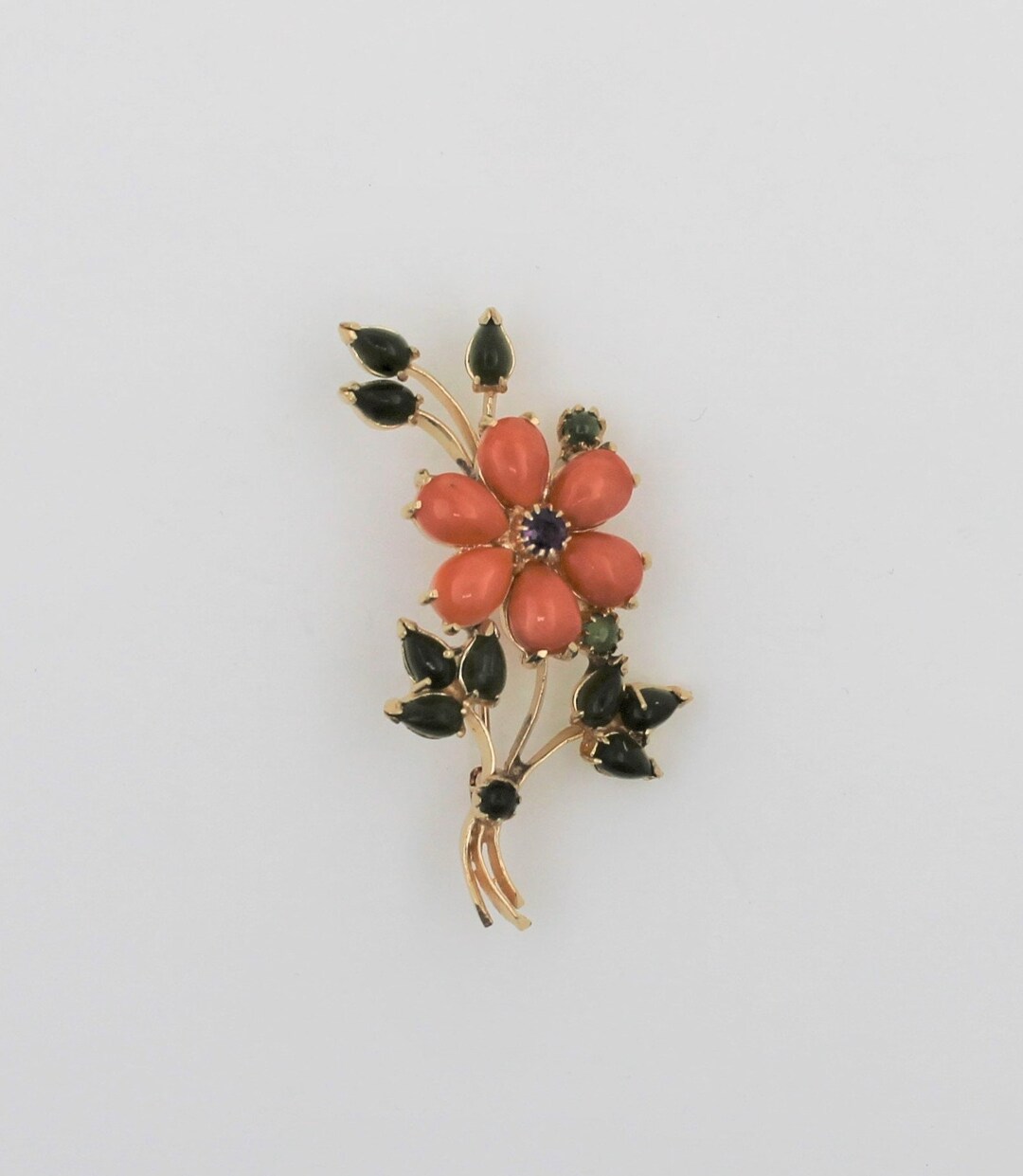 Vintage 1950s Handmade 14K Yellow Gold Coral Flower Pin/brooch. Coral ...