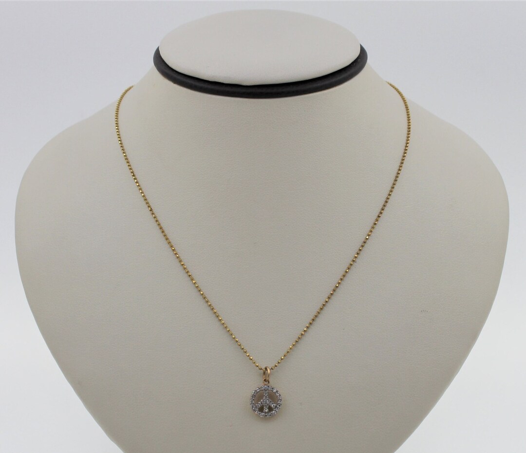 Vintage 1990s Handmade Solid 14K Yellow Gold Diamond Peace Pendant ...
