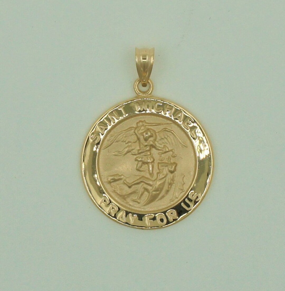 Gorgeous Handmade 14K Solid Yellow Gold Saint Michael Medal Pendant ...