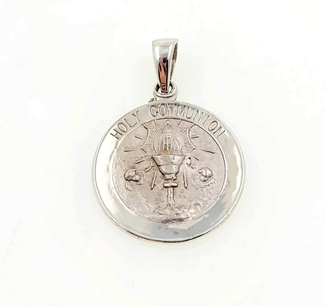 First Communion Holy Communion 14K White Gold Medallion Pendant/charm ...