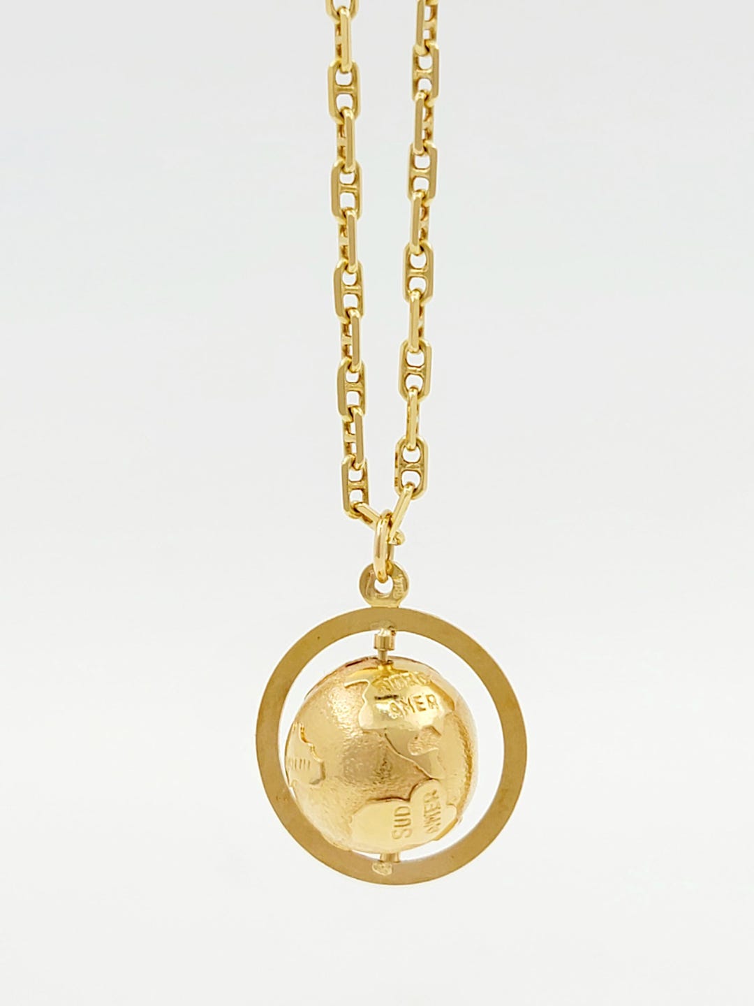 Vintage 1990's Handmade 18K Yellow Gold Spinning Globe Pendant Necklace ...