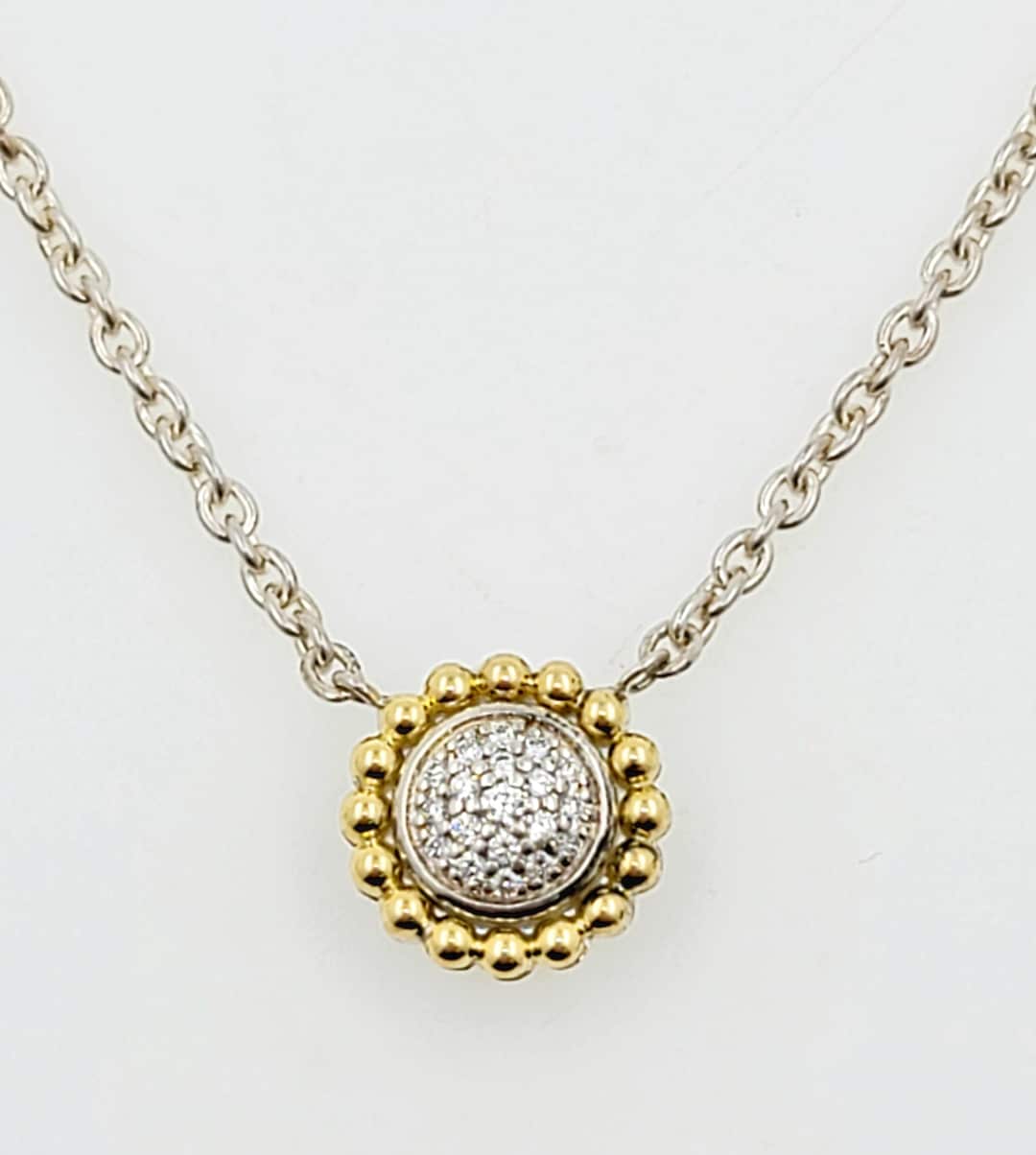 Lagos Caviar Lux Sterling Silver & 18k Yellow Gold Beaded Pave Diamond ...