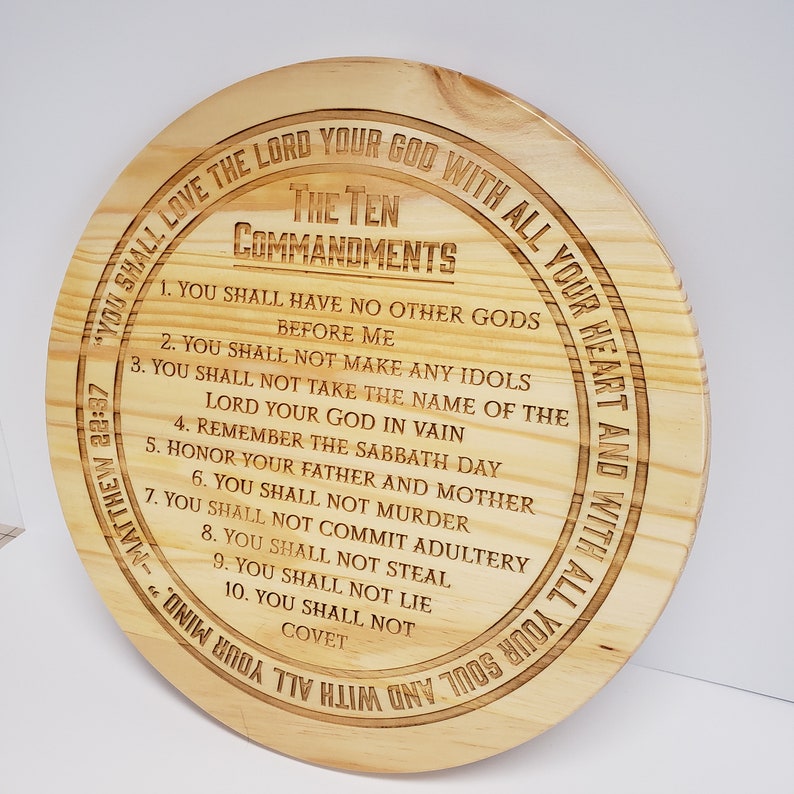 10 Commandments Laser Carved Etched on Round Wood Primitive and Rustic ...