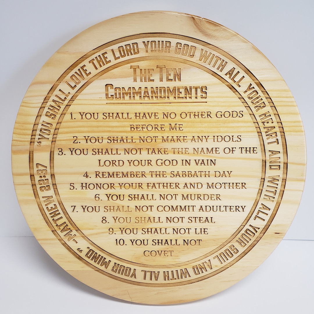 10 Commandments Laser Carved Etched on Round Wood Primitive and Rustic ...