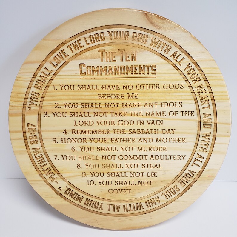 10 Commandments Laser Carved Etched on Round Wood Primitive and Rustic ...