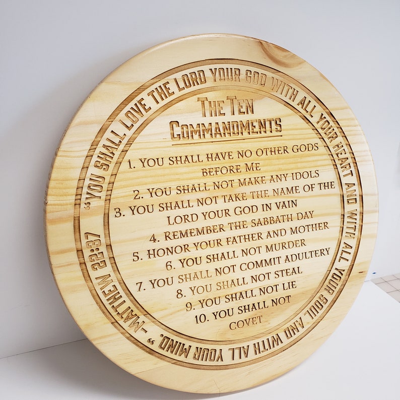 10 Commandments Laser Carved Etched on Round Wood Primitive and Rustic ...