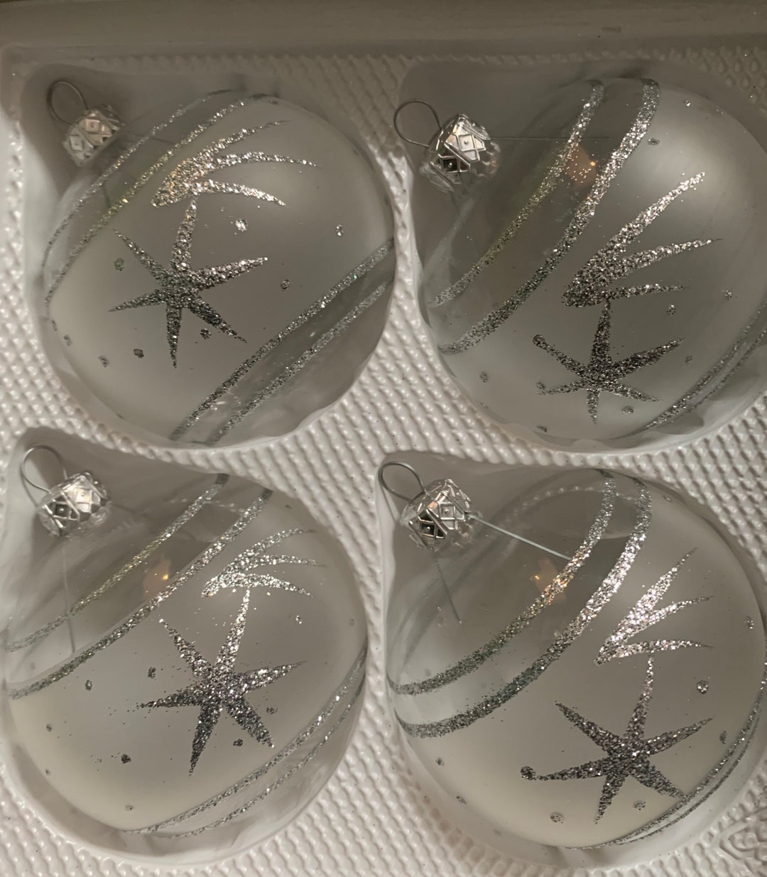 8cm Glass Christmas Baubles SET, Transparent Glass Baubles Mouth-blown ...