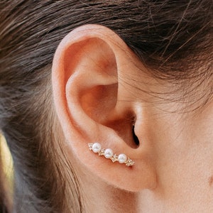 Minimalist Pearl Stud Ear Crawlers Ear Climbers Crawler Earrings ...