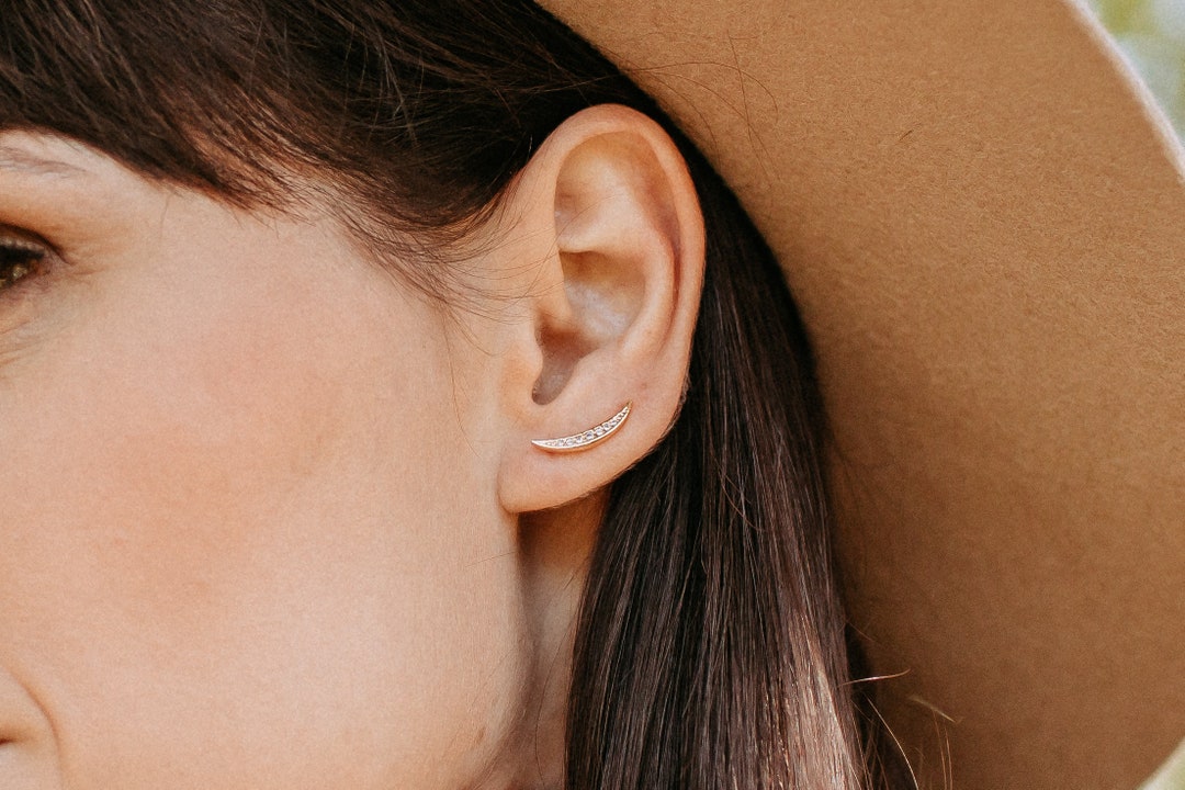 Minimalist Moon Ear Climbers | Moon Ear Crawlers |crawler Earrings ...