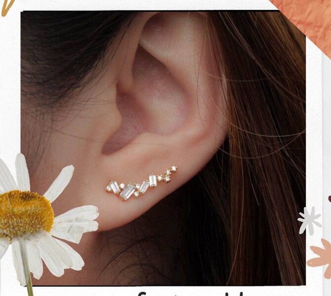 Sparkling Ear Climber Earrings | Leaf Ear Climbers | Crawler | Xmas ...
