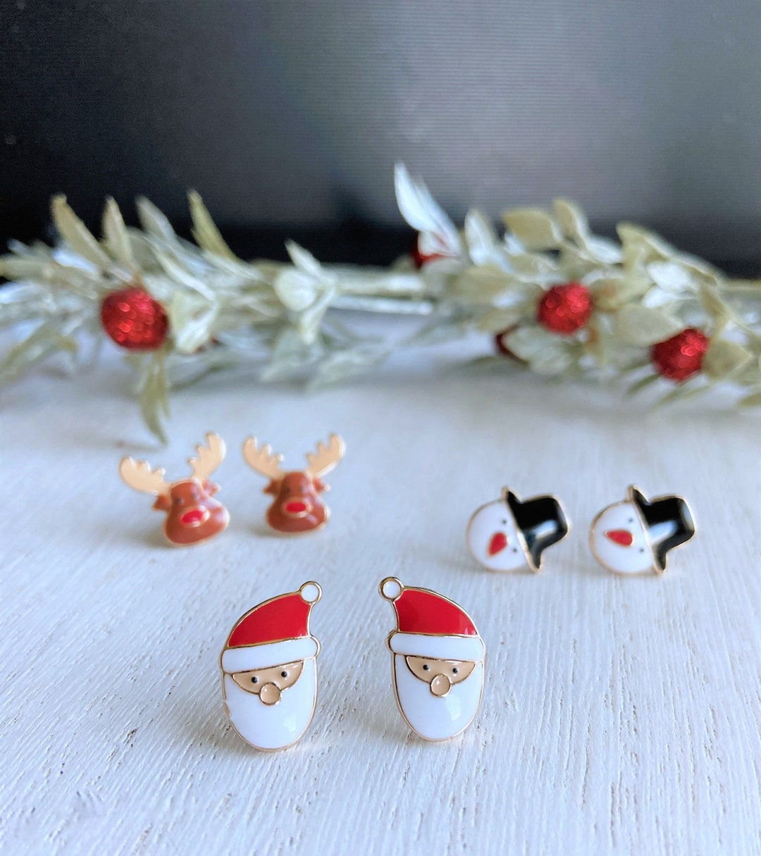 Christmas Earrings Stud | Santa Rudolph Snowman Earrings | Xmas Jewelry ...
