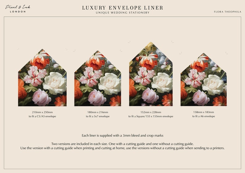 Printable Luxury Envelope Liners, DIY Wedding Invitations, C5/A5, 5x7 ...