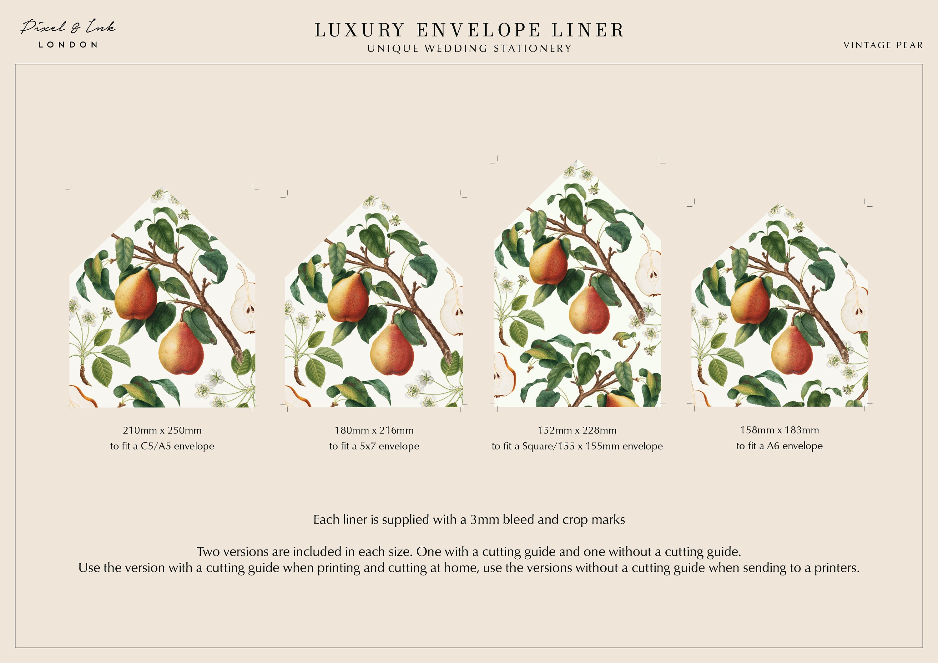 Printable Luxury Envelope Liners, DIY Wedding Invitations, C5/A5, 5x7 ...