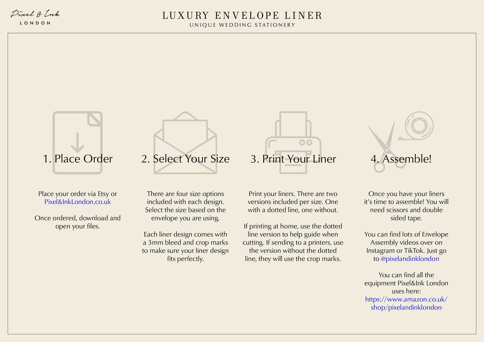 Printable Luxury Envelope Liners, DIY Wedding Invitations, C5/A5, 5x7 ...