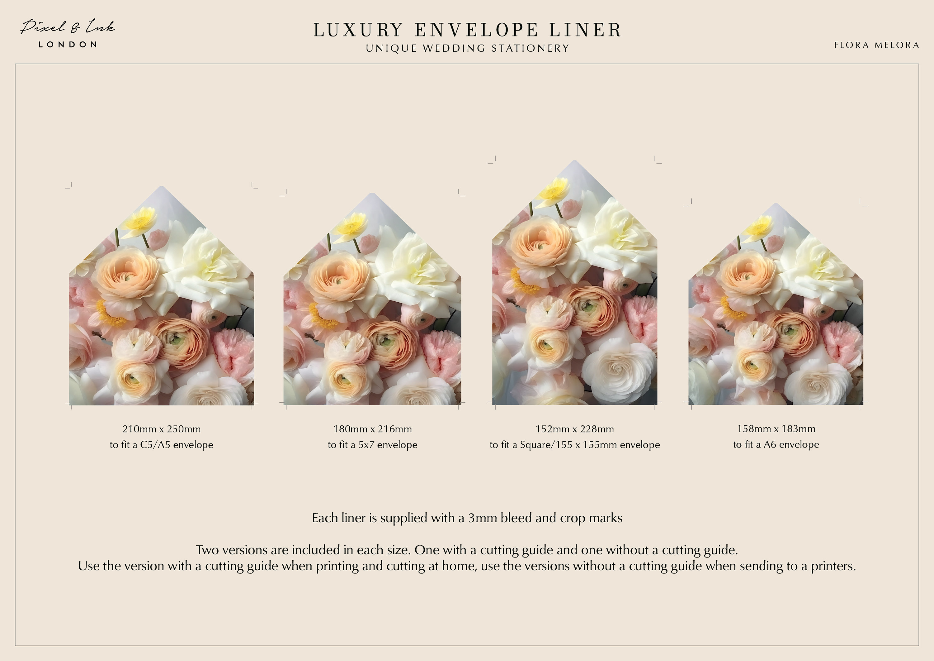 Printable Luxury Envelope Liners, DIY Wedding Invitations, C5/A5, 5x7 ...