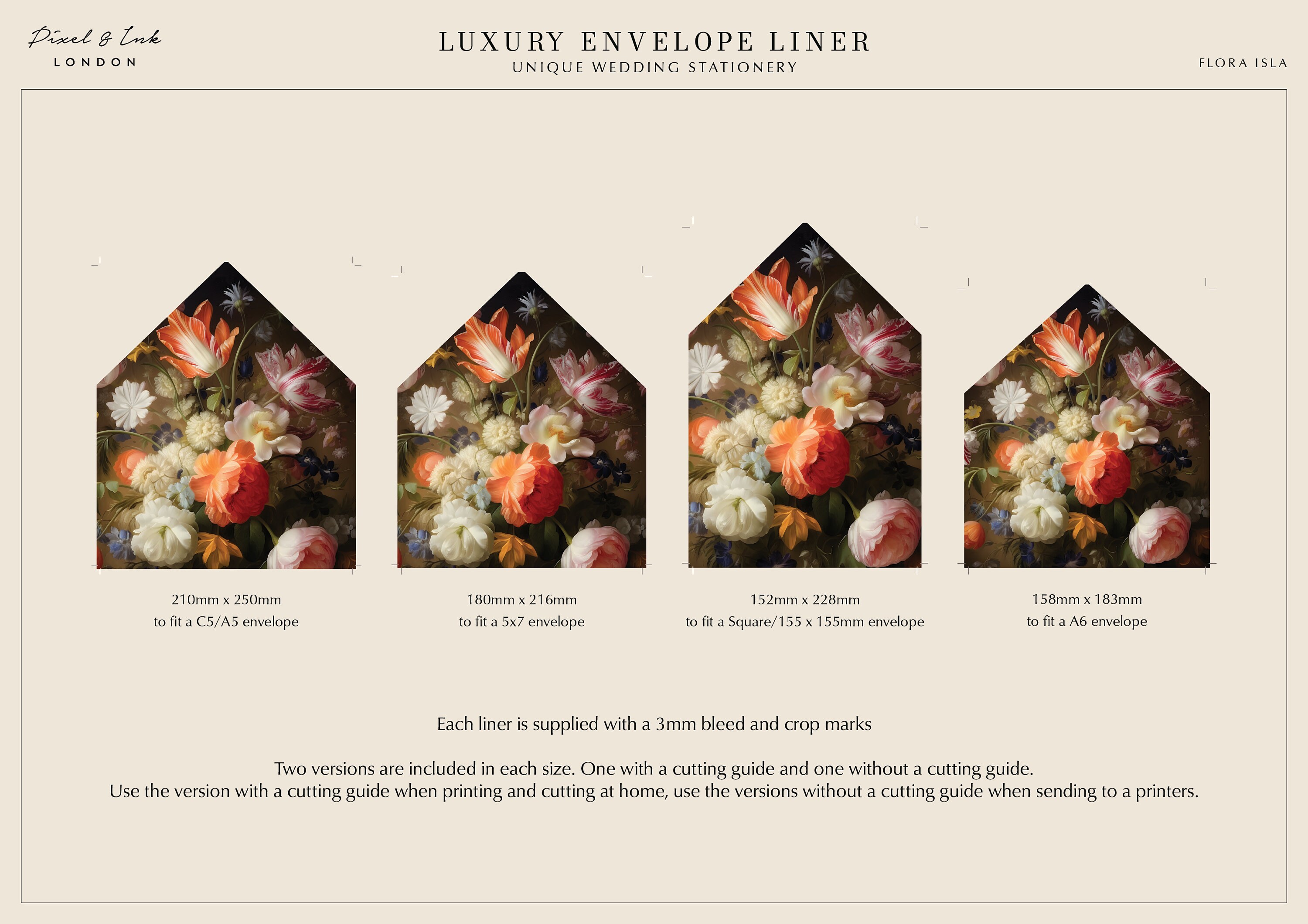 Printable Luxury Envelope Liners, DIY Wedding Invitations, C5/A5, 5x7 ...