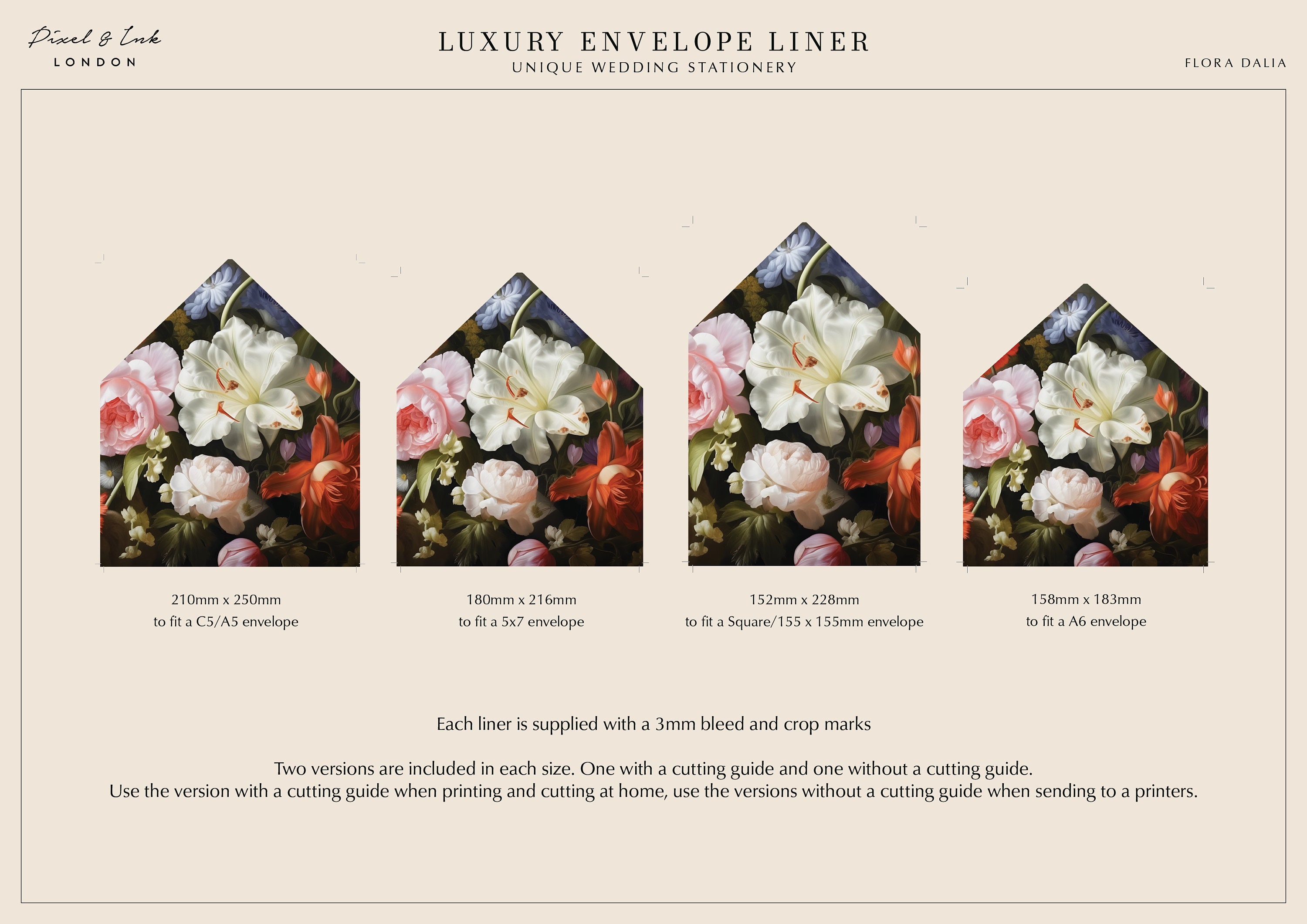 Printable Luxury Envelope Liners, DIY Wedding Invitations, C5/A5, 5x7 ...