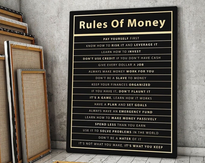 Rules of Money Motivational Wall Art Canvas Print Office Decor ...