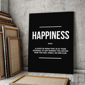 Happiness Noun Wall Art Modern Office Decor Happy Definition Canvas ...