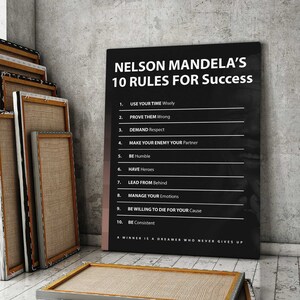Nelson Mandela 10 Rules for Success Wall Art Printable Leadership Canvas, Inspire Change Quote ...