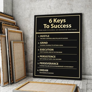 6 Keys to Success Wall Art Motivational Modern Art Canvas Print Office Decor Sign Entrepreneur ...