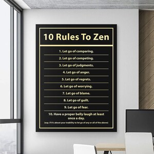 10 Zen Rules Meditation Wall Art Buddha Canvas Home Decor Mindfulness ...