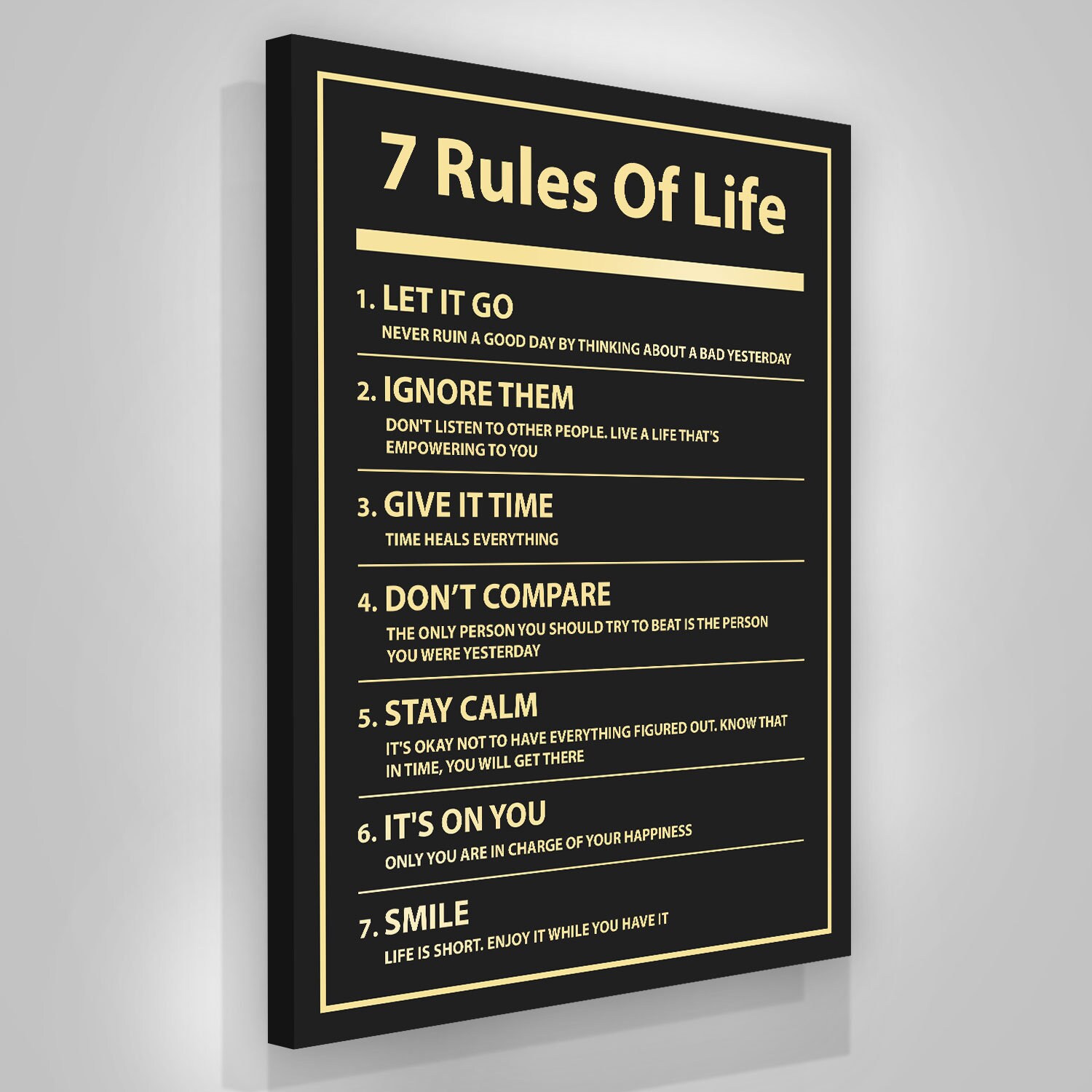 7 Rules of Life Wall Art, Motivational Quote Poster, Black Gold Office ...