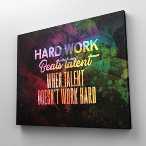 Hard Work Beats Talent Canvas Print Motivational Quote Sports Gym Wall ...