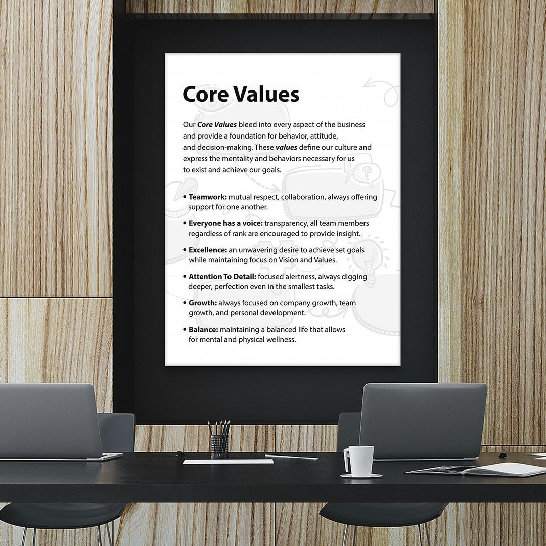 Company Core Values Wall Art, Office Decor Canvas Print - Etsy