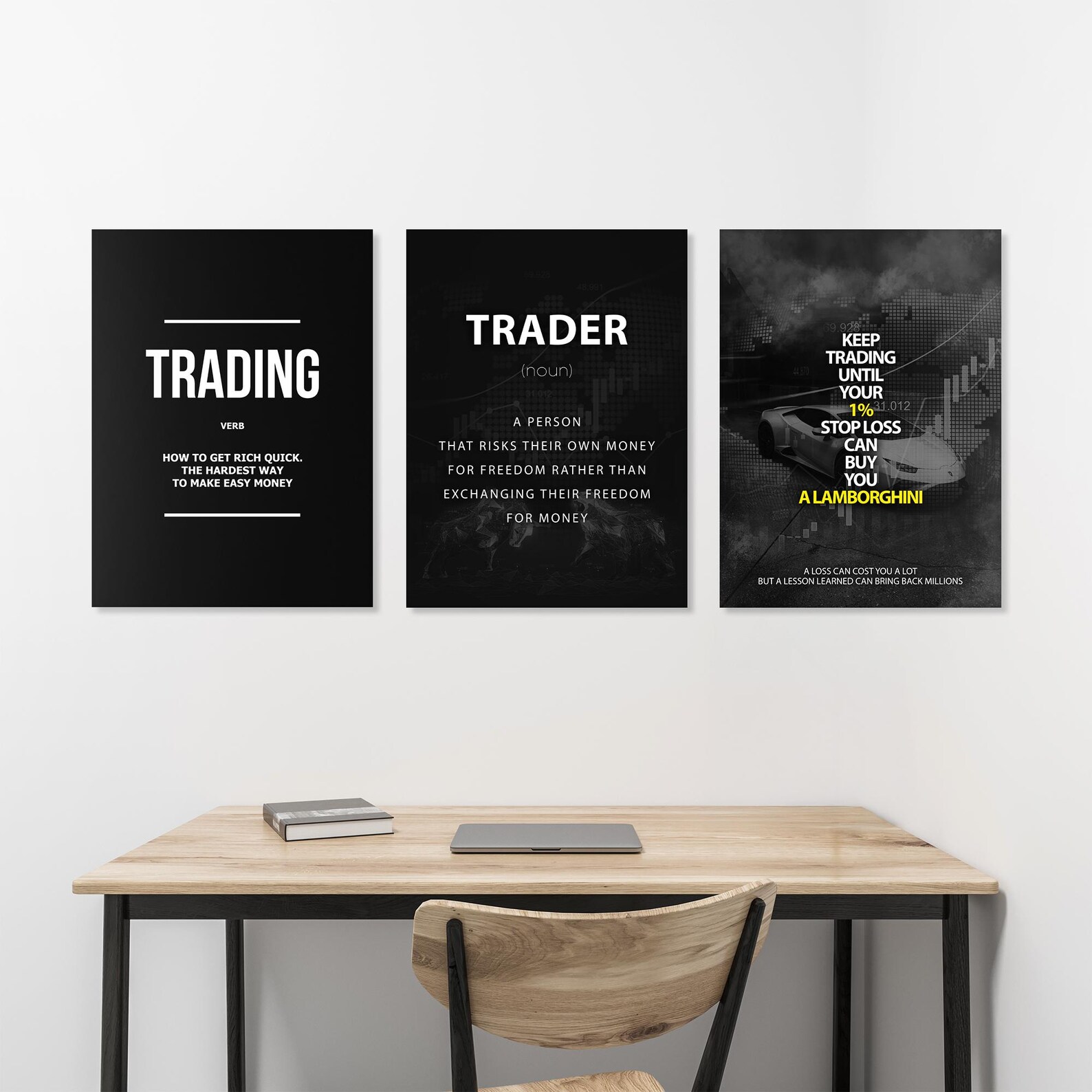 3x Trader Mindset Wall Art Bundle | Trading Quotes Canvas Print | Stop ...