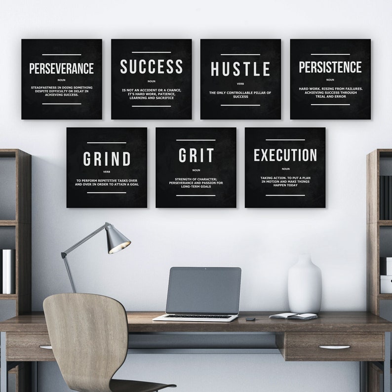 7x Motivational Wall Art Set | Perseverance Success Hustle Grind Grit ...