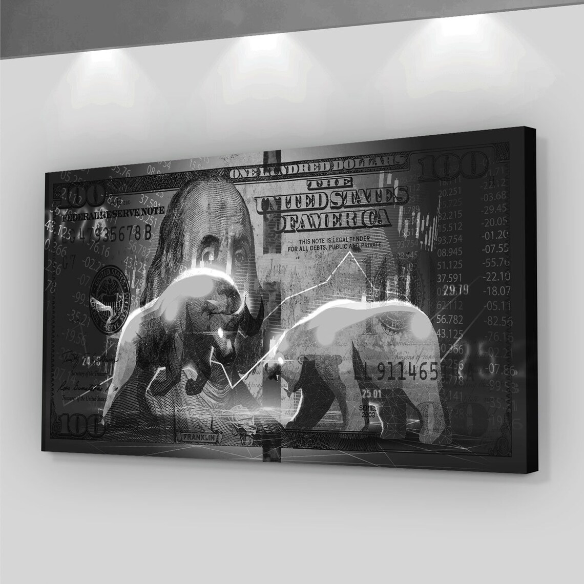 Bull and Bear Money Wall Art – Black and White Trading Canvas Print ...