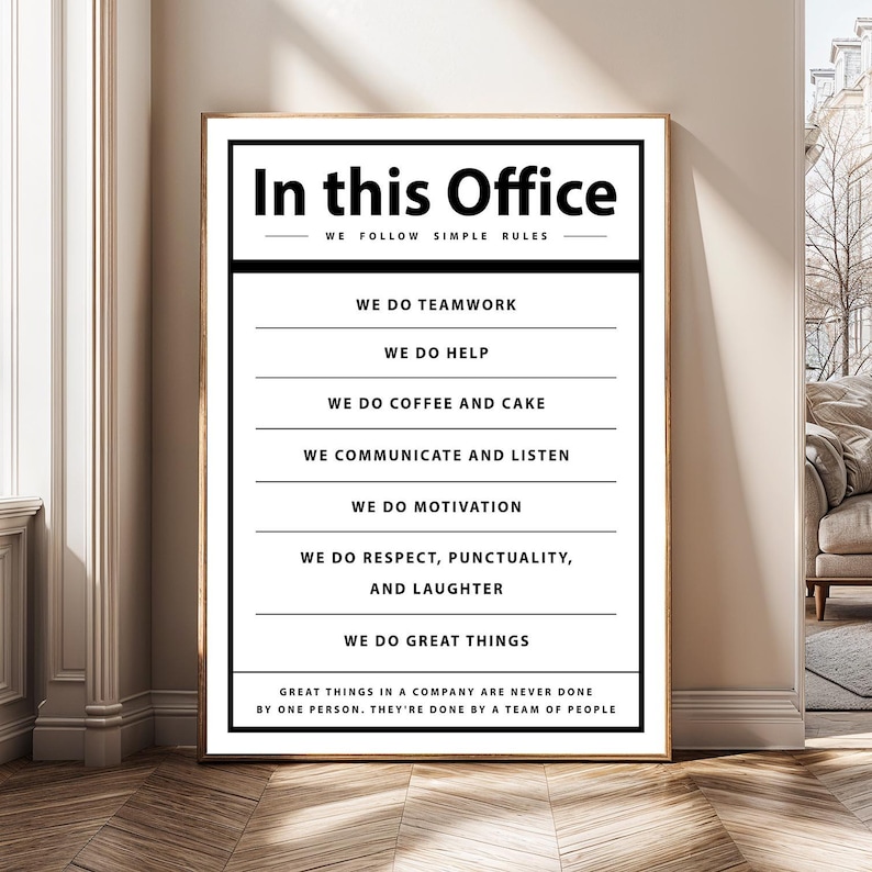 In This Office Wall Art | Office Rules Sign | Teamwork Motivation ...