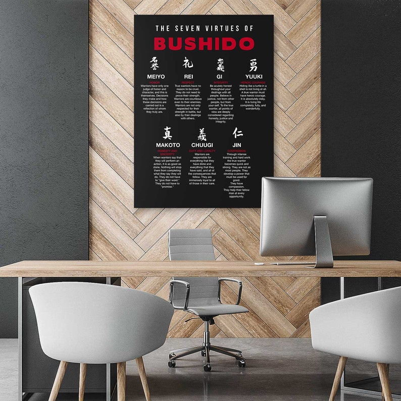 The Seven Virtues of Bushido Wall Art Japan Samurai Canvas Japanese ...