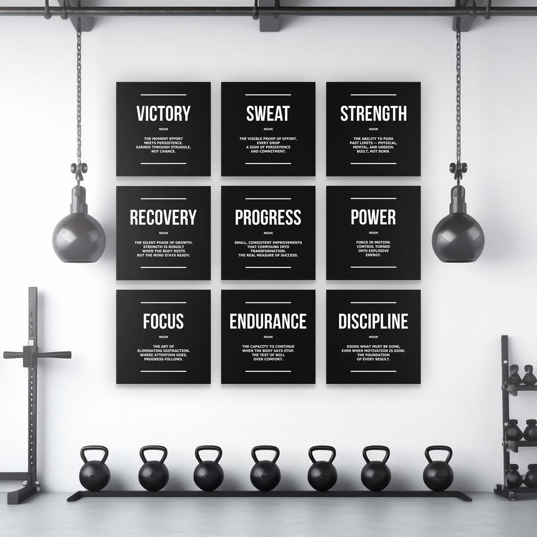 9x Gym Definition Wall Art Set | Motivational Fitness Canvas Prints ...
