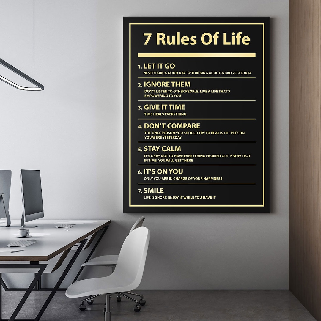 7 Rules of Life Wall Art, Motivational Canvas Print, Inspirational ...