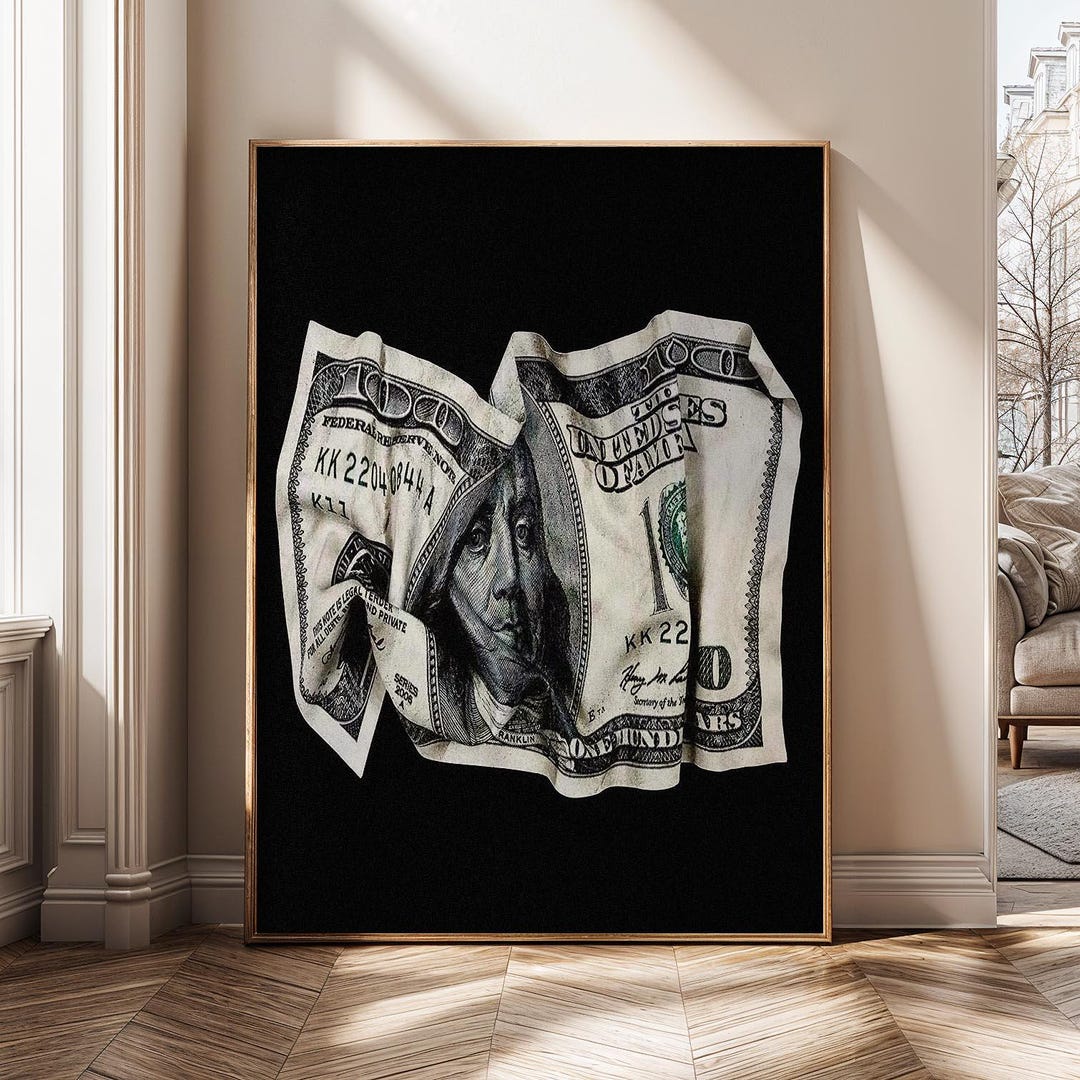 Crumpled Dollar Bill Wall Art, Money Canvas Print, Black White Finance ...