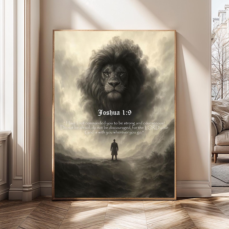 Lion of Judah Wall Art, Joshua 1:9 Bible Verse Canvas Print, Christian ...