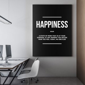 Happiness Noun Wall Art Modern Office Decor Happy Definition Canvas ...